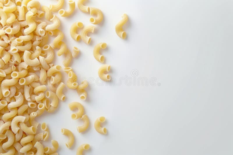 Scattered Uncooked Macaroni Pasta on a White Background, Showcasing Its ...