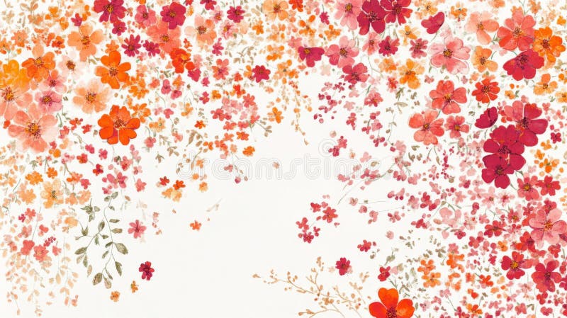 Scattered Watercolor Flowers on White Background Stock Illustration ...