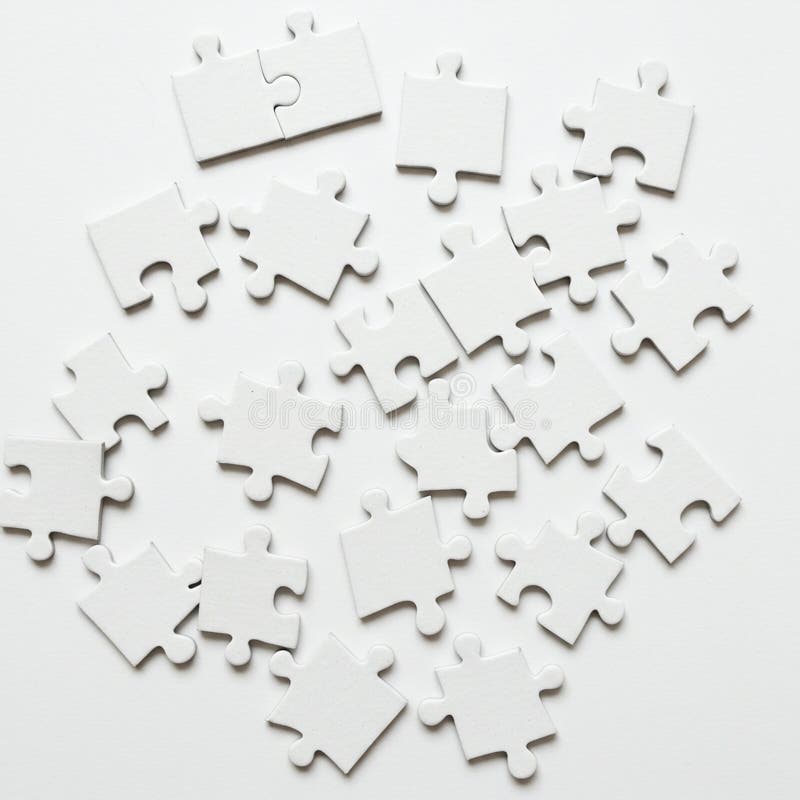 Scattered White Jigsaw Puzzle Pieces on a Flat, White Surface. the ...