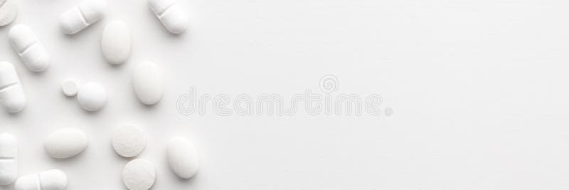 Scattered White Pills on a White Background. Bright Monochrome ...