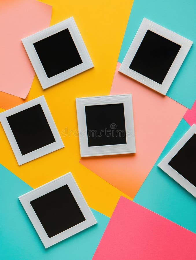 Scattered White Polaroid Frames Vibrant Flat Surface Colorful Paper ...