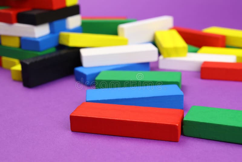 Scattered Wooden Colored Blocks Tower Game Stock Photo - Image of ...