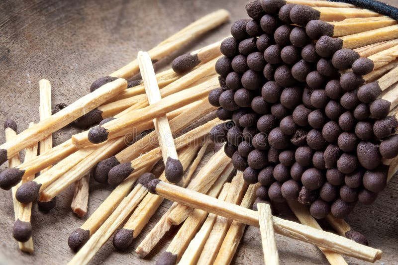 Scattered Wooden Matches Brown Tips Macro View Tightly Packed ...