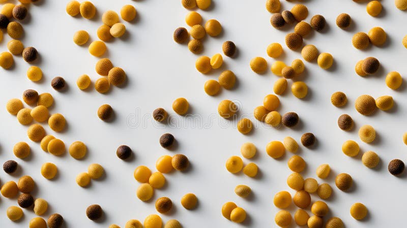 Scattered Yellow and Brown Textured Balls on White Surface Stock ...