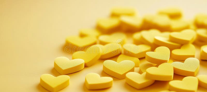 Scattered Yellow Hearts on a Solid Color Background, Minimalist ...