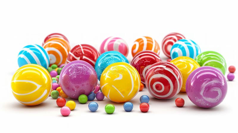 Scattering of Brightly Colored Candy Balls with Swirls and Stripes on a ...
