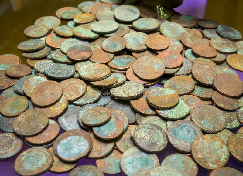 A Scattering of Copper Russian Coins of the 18th Century Stock Image ...