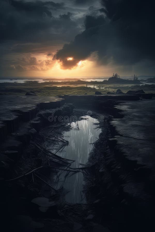 Scattering Gloomy Landscape after the Rain with the First Rays of the ...