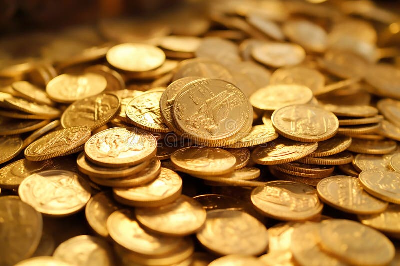 Scattering of gold coinsin stock image. Image of currency - 291663107