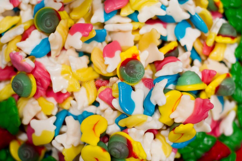 A Scattering of Marmalade Sweets of Different Colors. Partial Focus ...