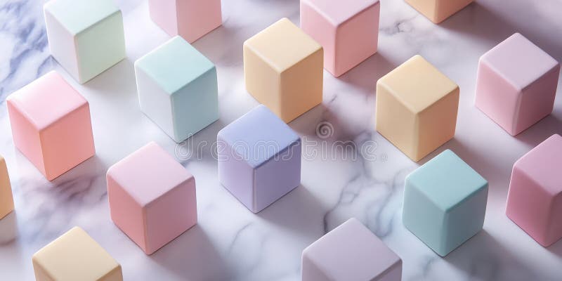 A Scattering of Pastel-colored Cubes on a Light Marble Surface, with ...