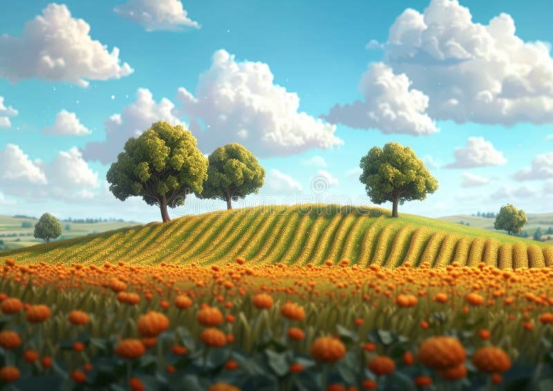 A Scene in an Agricultural Field with Some Trees Stock Photo - Image of ...