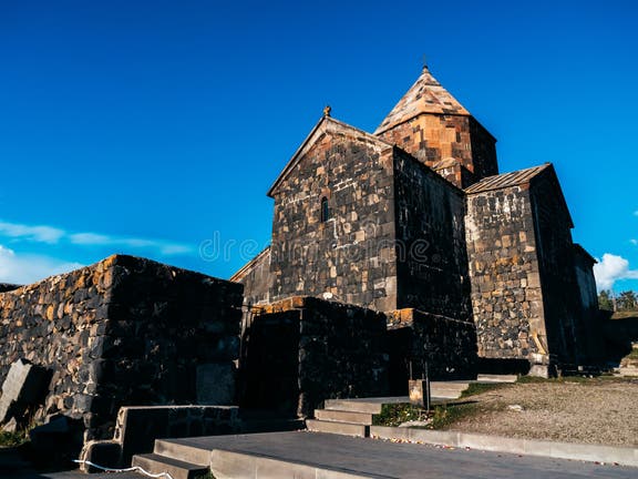 Scene of the Ancient Buildings Entrance, Sevanavank Monastery on Blue ...
