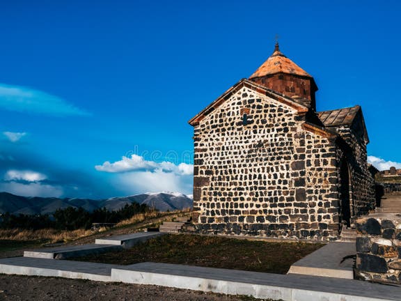 Scene of the Ancient Buildings Sevanavank Monastery on Hill, Blue Sky ...