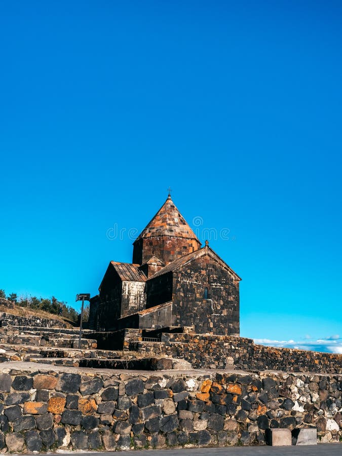 Scene of the Ancient Sevanavank Monastery on the Hill, Blue Sky ...