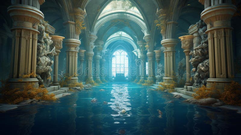 The Scene of an Animated Waterfall Inside of a Large Building Stock ...