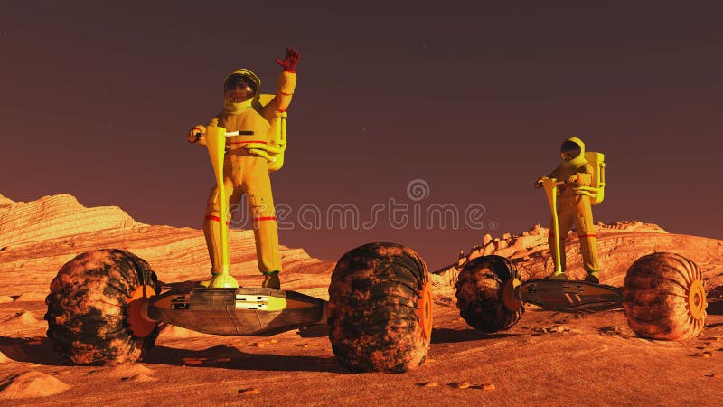 Scene of the Astronaut on Mars 3D Illustration Stock Illustration ...