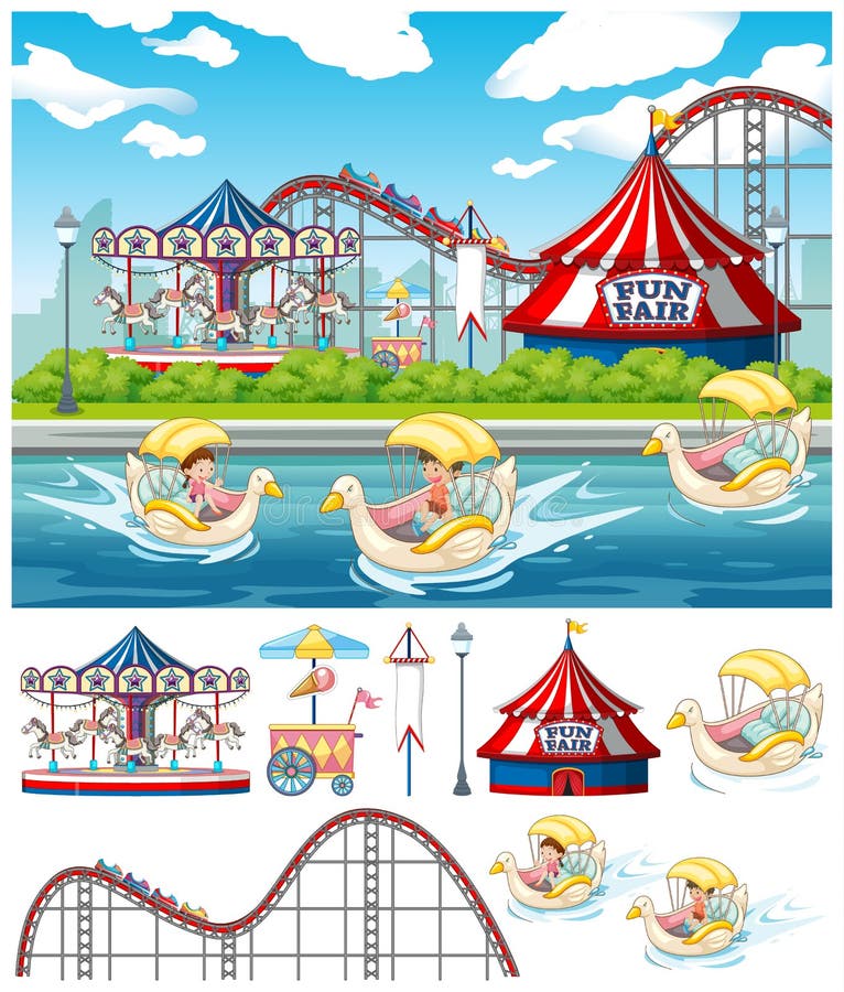 Scene Background Design with Kids at the Carnival Stock Vector ...