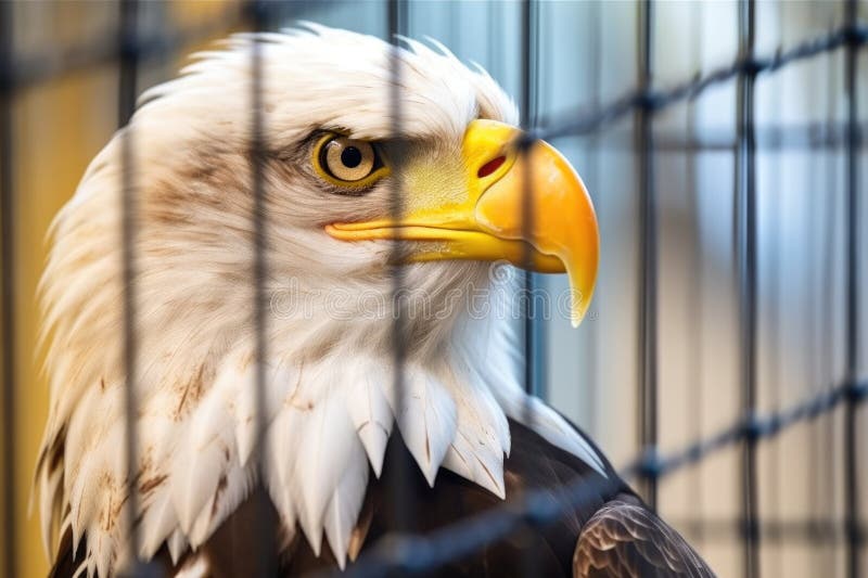 Scene of a Bald Eagle Feeding, Caught Behind Bars Stock Image - Image ...