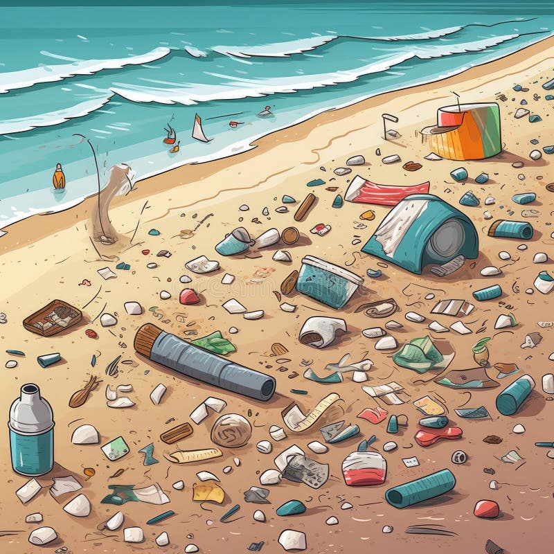 A Beach Covered by Plastic Waste and Garbage. Ai Generated Stock ...