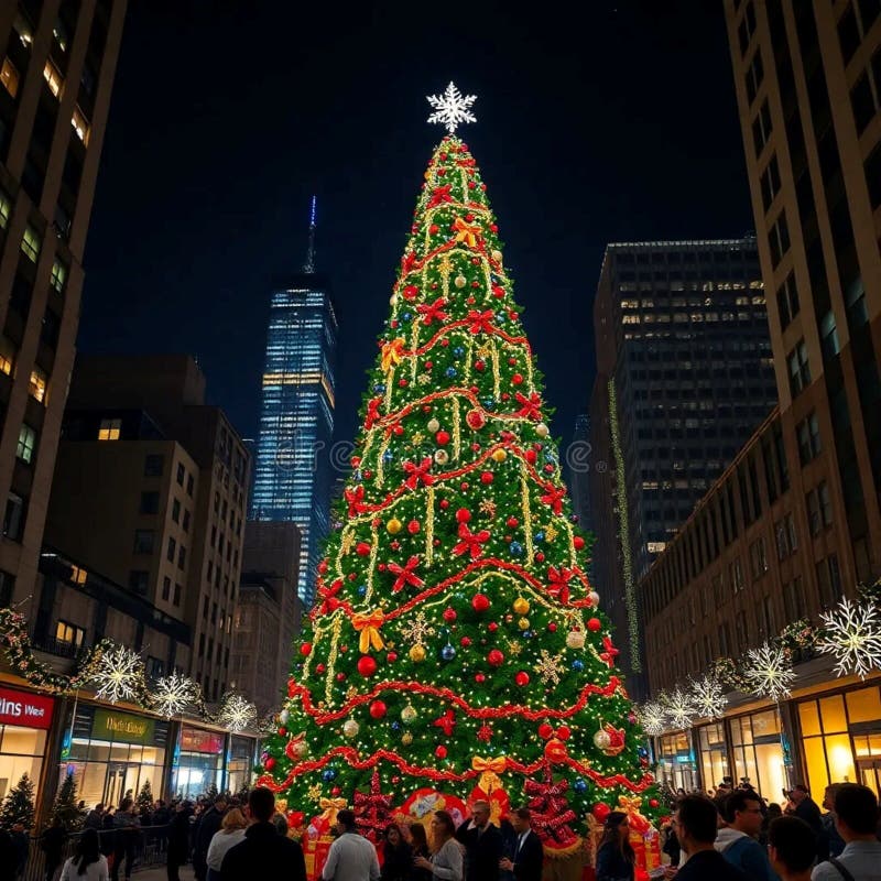 A Big Christmas Tree in the Middle of Big Building Stock Illustration ...