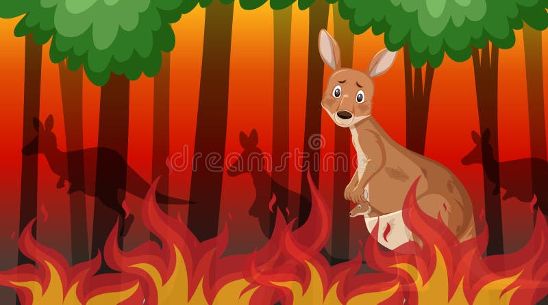 Scene with Big Wildfire with Animal Trapped in the Forest Stock Vector ...