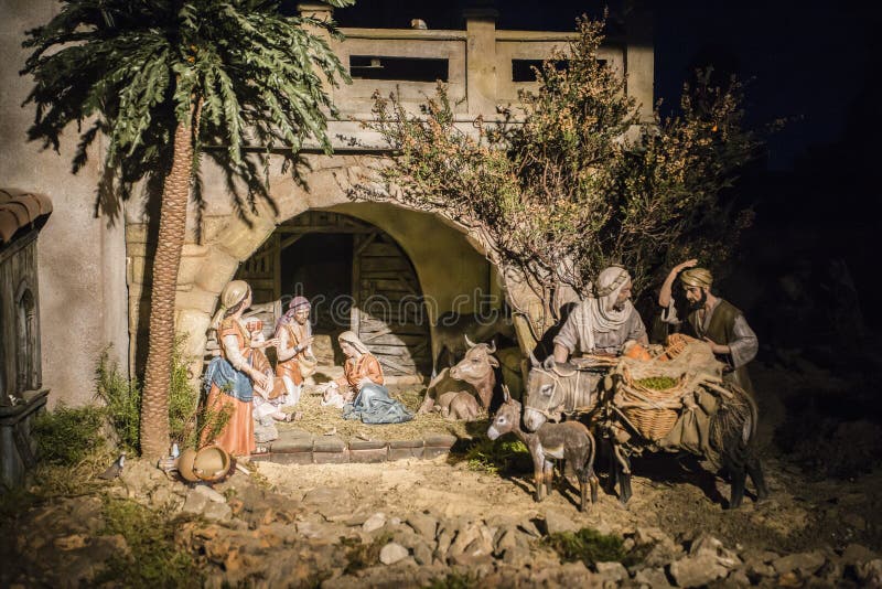 Scene of the Birth of the Baby Jesus. Christmas Nativity Scene Stock ...