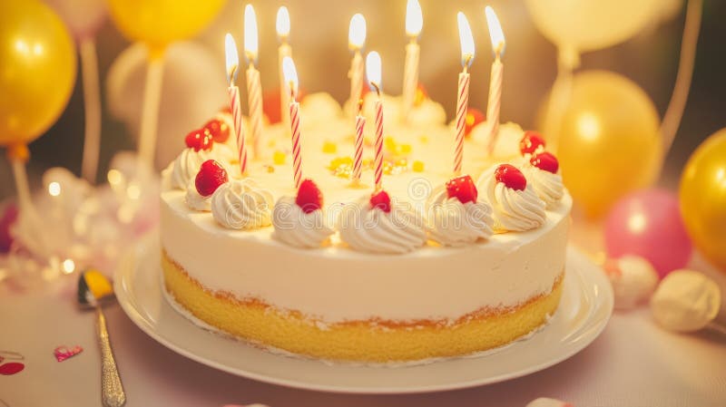 Scene of a Birthday Celebration Featuring a Colorful Cake, Candles, and ...