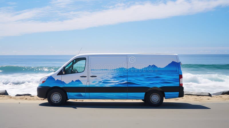 Scene blue van wrap stock illustration. Illustration of marine - 336023583