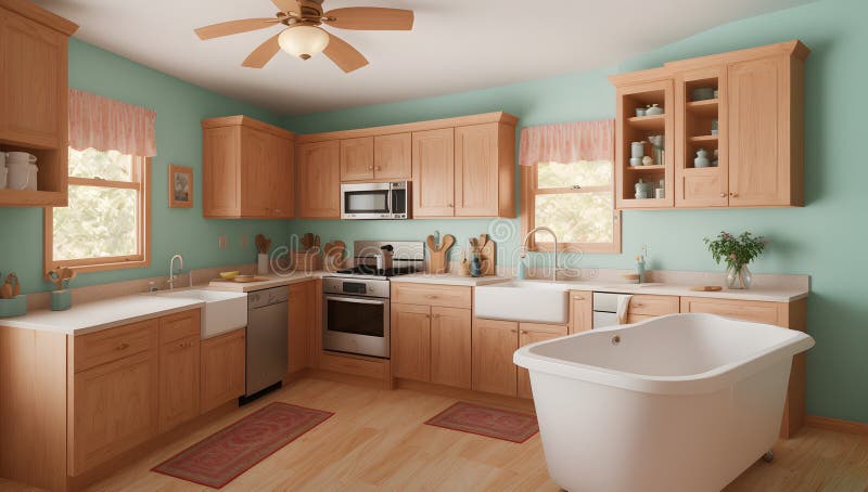A Scene of a Breathtaking Kitchen with a Large Tub AI Generative Stock ...