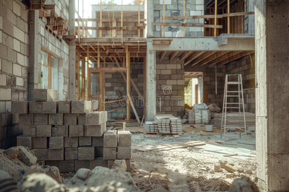 A Scene from a Building Project, Featuring a Ladder and a Stack of ...