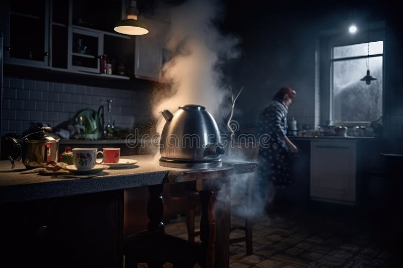 Scene of Burnt Kitchen Appliances, Including a Kettle and a Coffee ...