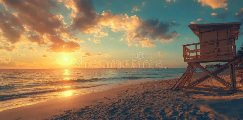 The Scene Captures a Serene Beach at Dawn Stock Image - Image of ...