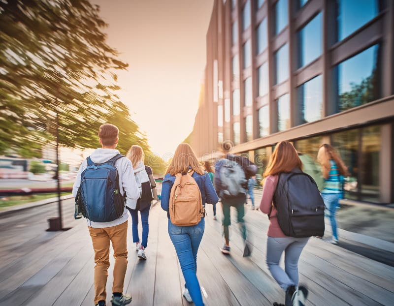 Sunset Stroll on Educational Grounds Stock Illustration - Illustration ...