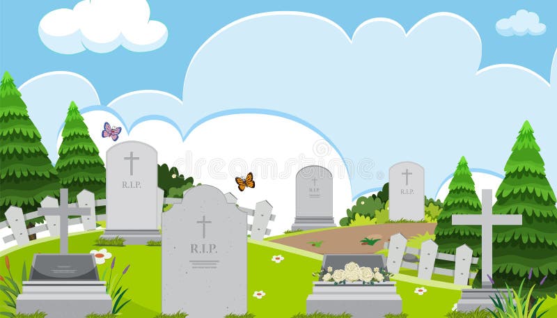 Cemetery Graveyard Scene Isolated Stock Vector - Illustration of ...