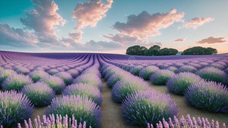 A Scene of a Charming Lavender Field with a Few Trees AI Generative ...
