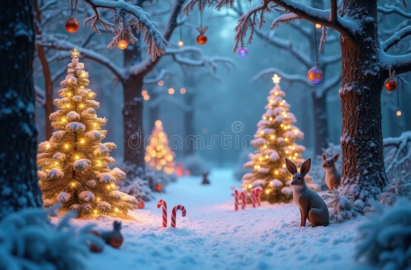 Scene of Christmas Lights in a Forest at 25-10-2024 Stock Illustration ...