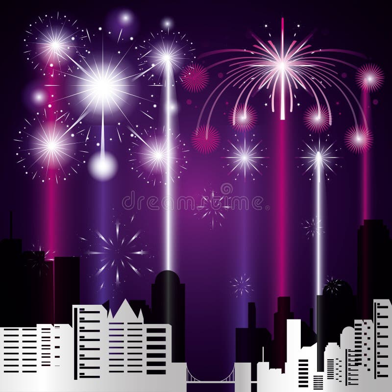 Scene Cityscape with Fireworks Stock Vector - Illustration of festival ...