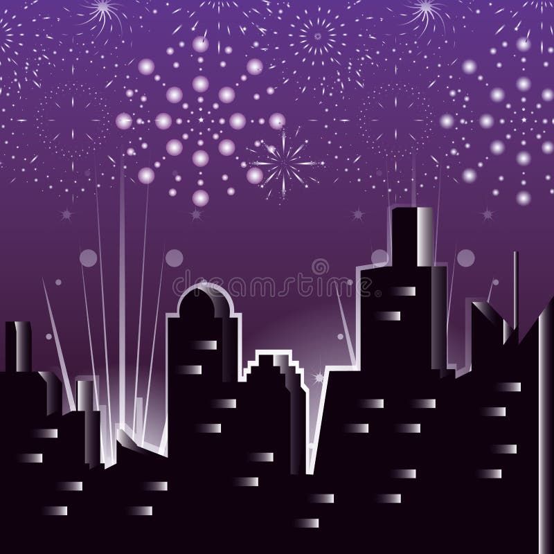Scene Cityscape with Fireworks Stock Vector - Illustration of ...