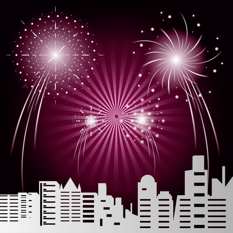 Scene Cityscape with Fireworks Stock Vector - Illustration of night ...