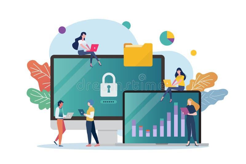 Scene of Computer Class with Tiny People Stock Vector - Illustration of ...