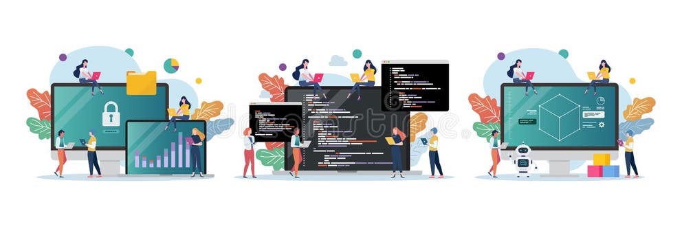 Scene of Computer Modeling and Programming Class Stock Illustration ...