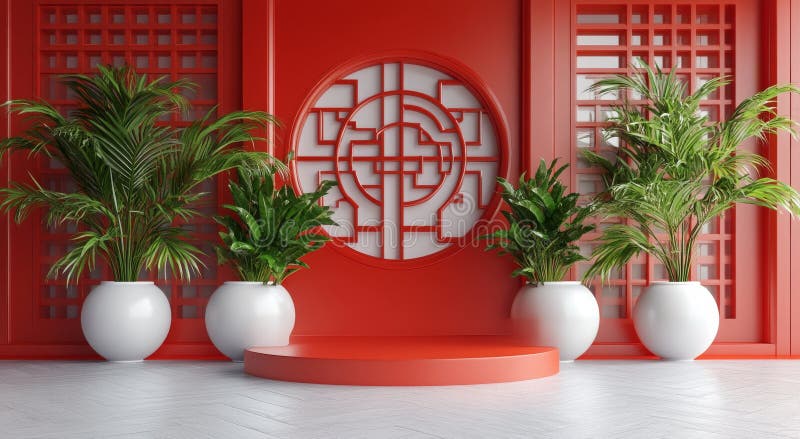 The Scene Consists of a Red Platform, a Circular Window, a Sunset ...