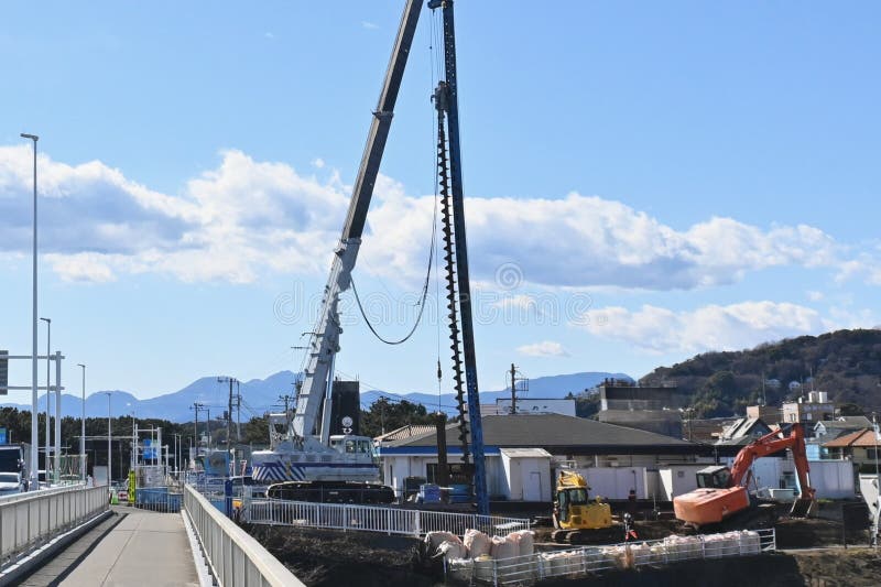 A Scene of Construction Work Around the River. Stock Photo - Image of ...