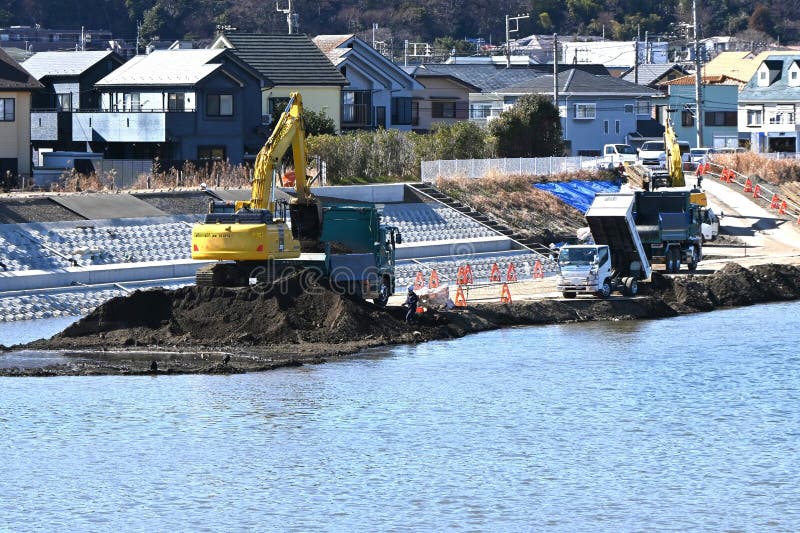 A Scene of Construction Work Around the River. Stock Image - Image of ...