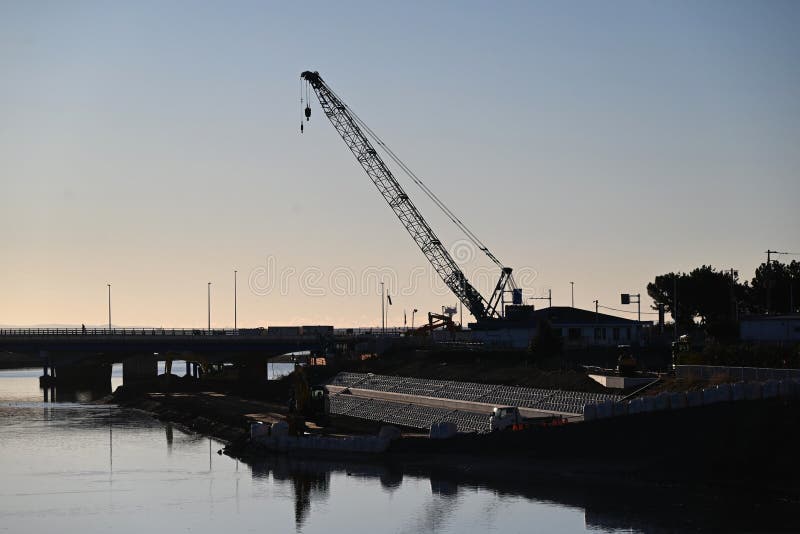 A Scene of Construction Work Around the River. Stock Image - Image of ...