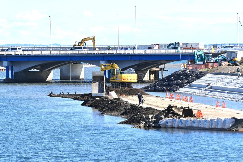 A Scene of Construction Work Around the River. Stock Photo - Image of ...