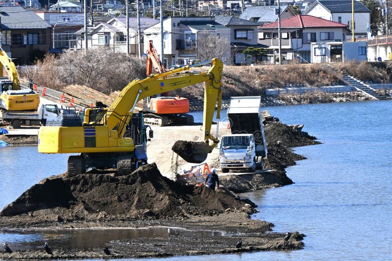 A Scene of Construction Work Around the River. Stock Photo - Image of ...