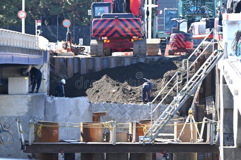 A Scene of Construction Work Around the River. Stock Photo - Image of ...