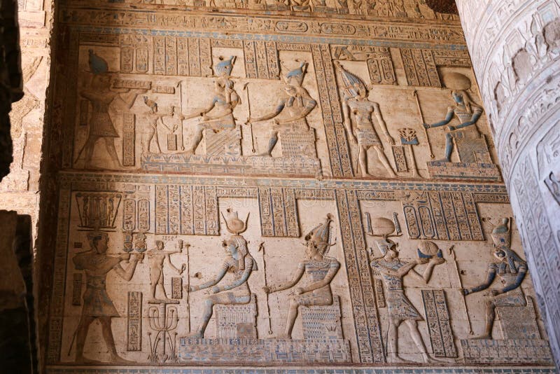 Scene in Denderah Temple, Qena, Egypt Stock Photo - Image of stone ...